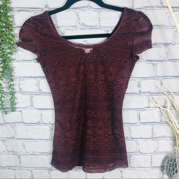 Garage | Tops | 33nwot Garage Short Sleeved Lace Red Top Size Xs | Poshmark